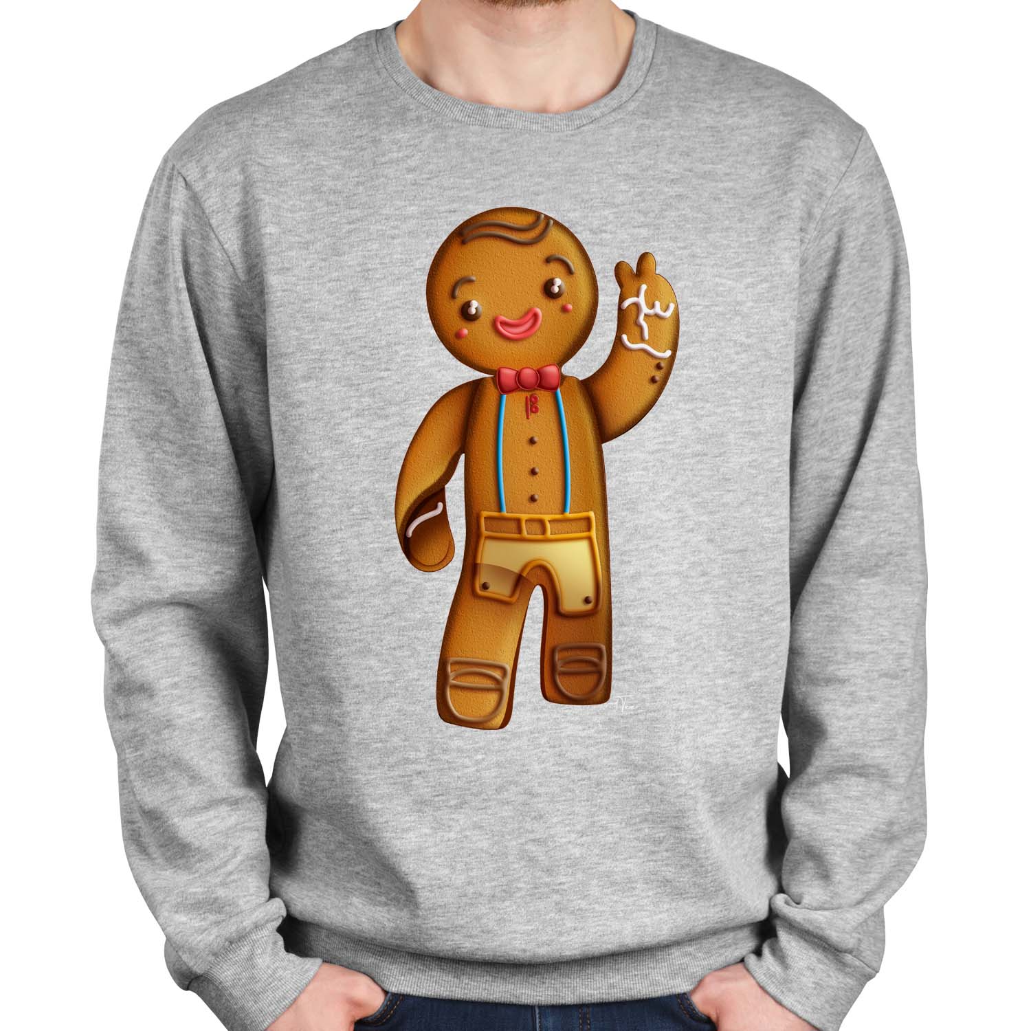 1Tee Mens Happy Gingerbread Man. Waving Christmas Sweatshirt Jumper ...
